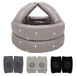 Ocanoiy Baby Head Protector Toddler Infant Helmet No Bump Head Cushion Baby Knee Pads Baby Helmet for Crawling Walking Protective Hat Safety Harness (Gray)
