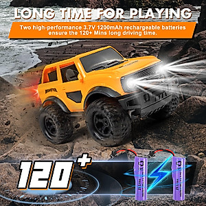 FUUY Large Remote Control Car, 1:16 Scale RTR Off-Road Vehicle with Lights & Driving Demo, 2.4GHz Radio Control Trucks 120+ Min Play for Kids, Boys & Girls, Gifts for 3-12 Year Old