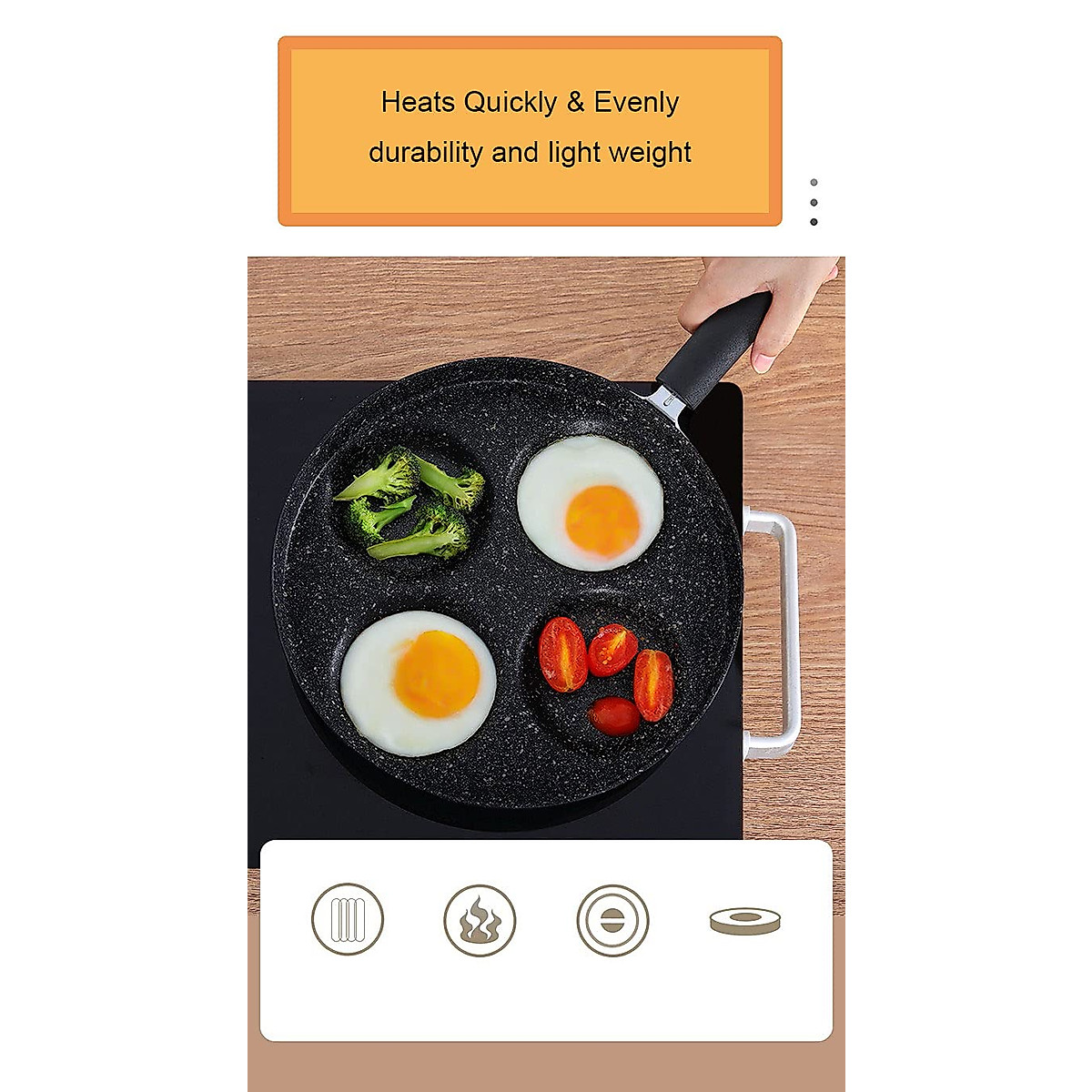 NINGVIHE Egg Pan,Non Stick Frying Pan,Skillet Pans for Cooking,Multi Egg Cooker Pan for Breakfast,Safe Non-stick Coating(Round)