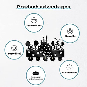 Mickey Mouse Disney Key Hooks,Door Hooks Self-Adhesive Key Holder for Wall Entryway, Kitchen,5 Hook Black Heavty Duty 6lb (Mickey Mouse)