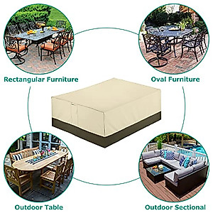 SunPatio Patio Furniture Covers, 600D Waterproof Rectangular/Oval Dining Table and Chairs Cover, All-Weather Protection Outdoor Sectional Conversation Set Cover, Beige and Olive, 88"W x 62"D x 28"H
