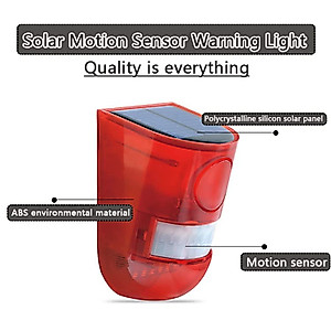 LEDHOLYT 2 Solar with Sound Strobe Light, Wall Mounted Outdoor Motion Red Sensor Alarm, 4 Modes of Motion Sensor, Alarm 129dB for Home Fence Farm Yard Garage Barn