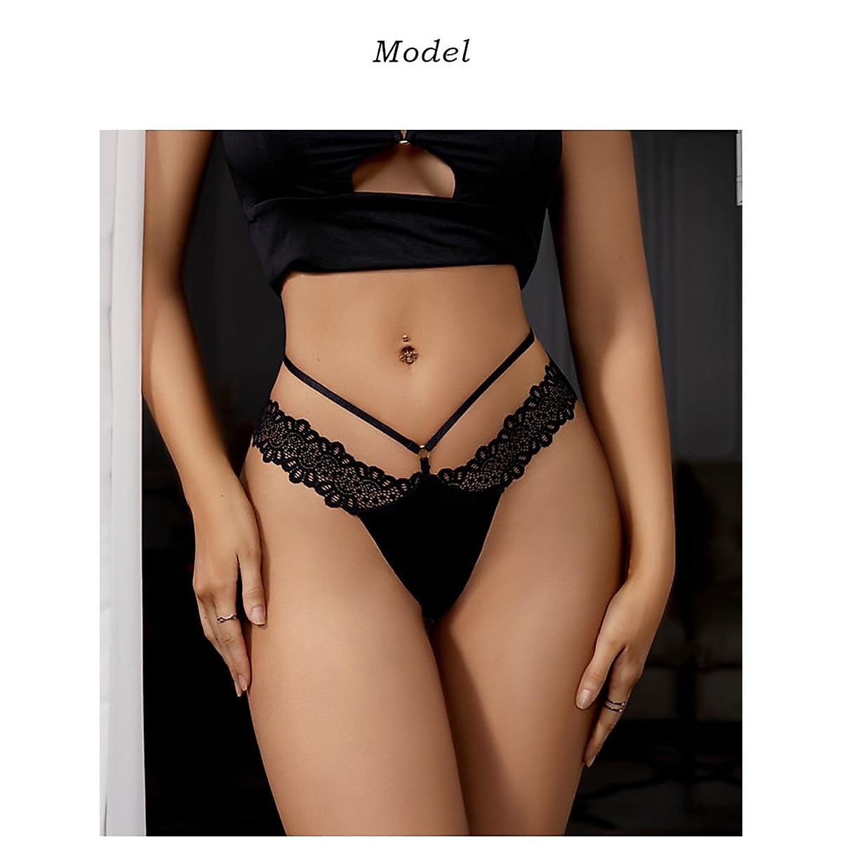 abandi Lace G-String Thongs,Sexy T Back Strappy Panties,Criss Cross Cutout Thong Panties,No Show Underwear 4 Pack,Size M