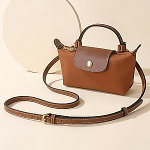 KOMHPS Purse Straps Replacement, Leather Handbag Crossbody Shoulder Strap Adjustable for Longchamp Bag Women(Brown Gold)