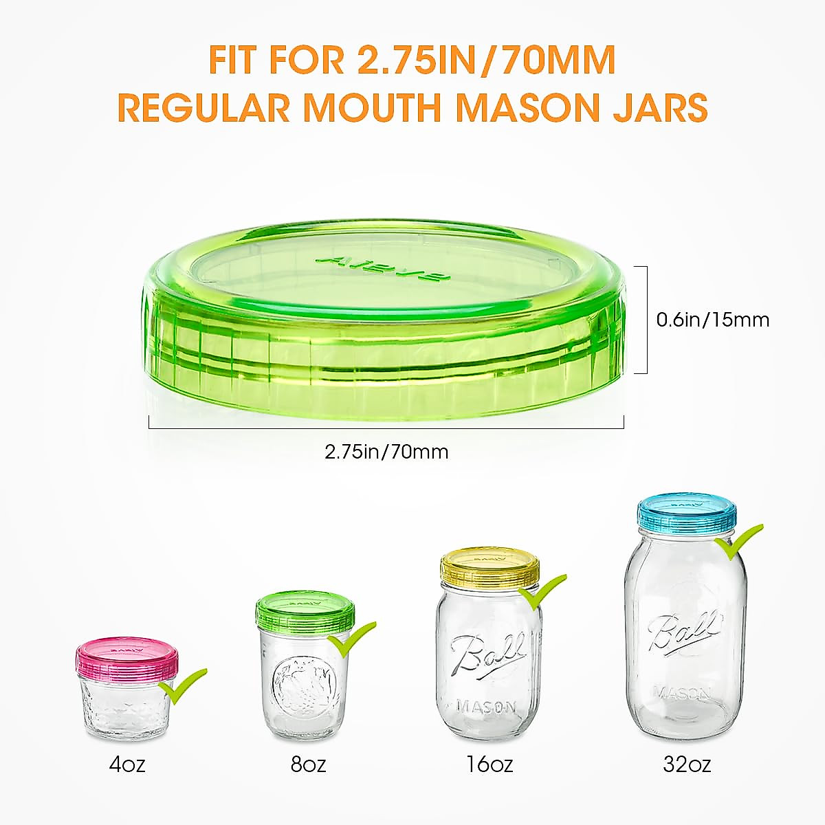 Aieve Mason Jar Lids Regular Mouth, 8 Pack Clear Plastic Mason Jar Lids for Ball, Kerr Canning Jars, Reusable Canning Lids Mason Jar Tops, Leak-Proof & Airtight