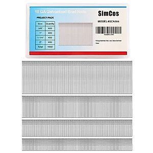 SimCos 18 Gauge Brad Nails (2",1-1/4",1",5/8 inch) 1600 pcs 18 GA Nail Gun Nails Assorted and Small Finishing Nails for Pneumatic, Electric Brad Nailer (Galvanized steel)