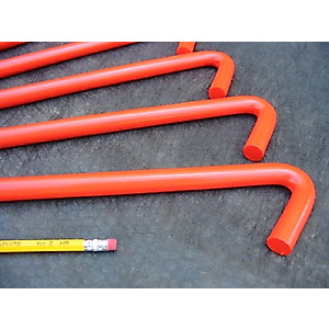 A 12 Pack of 18" long metal hook stakes.coated in Safety Orange Baked on Enamel