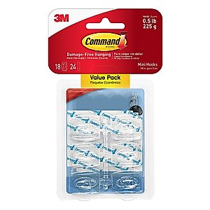 Command 4-packages of Mini Hooks, Organize Damage-Free, Indoor Use (17006CLR-18ES)