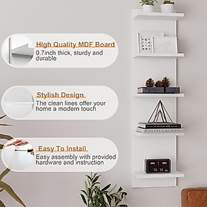 Fun Memories 5 Tier Wall Shelf Unit, Decorative Wall Mount Vertical Shelving, Floating Storage Home Decor Organizer Tall Tower Design Utility Shelving Bedroom Living Room, White