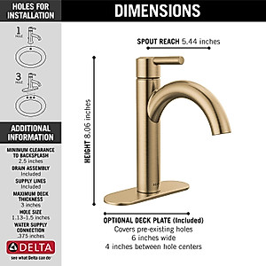 Delta Faucet Nicoli Gold Bathroom Faucet, Single Hole Bathroom Sink Faucet, Single Handle Bathroom Faucet, Pop-Up Drain Assembly, Champagne Bronze 15749LF-CZ