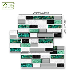 funlife 27Pcs Peel and Stick PVC Green Agate Effect Tile Picture Sticker, Self-Adhesive Non-3D Backsplash Decals for Kitchen Bathroom