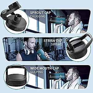 AEXPF 40oz Insulated Water Bottles, Stainless Steel Vacuum Sports Water Bottles with 3 Lids, Reusable Leakproof Metal Thermos, Water Flask Jugs without Sleeve for Gym, Indigo Black Gradient