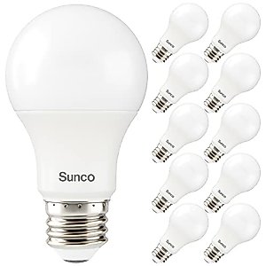 Sunco 10 Pack A19 LED Light Bulb 3W=40W Dimmable 4000K Cool White, 250 LM, E26 Medium Base, Indoor Outdoor, Super Bright, Instant On, Flicker Free, Frosted Lens, Lamp for Bedroom - UL