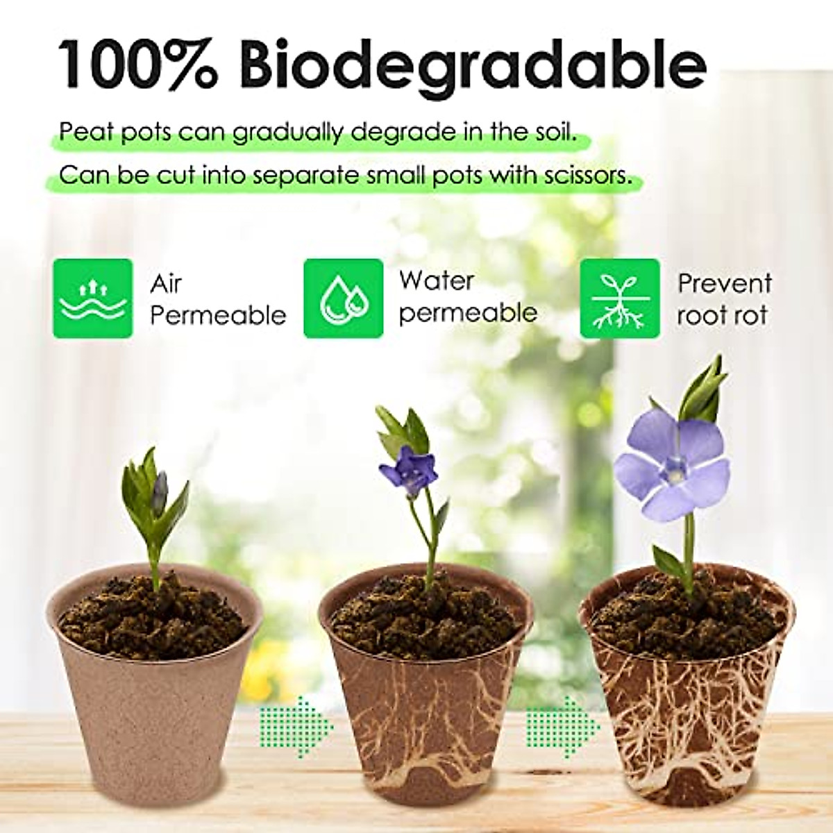 NuCandle 3” Peat Pots Seedling Pots Plant Starters Bulk 100 Pack Seed Starter Pots Biodegradable Plant Cups with Labels, Mini Seedling Tools for Garden Germination Nursery Pot