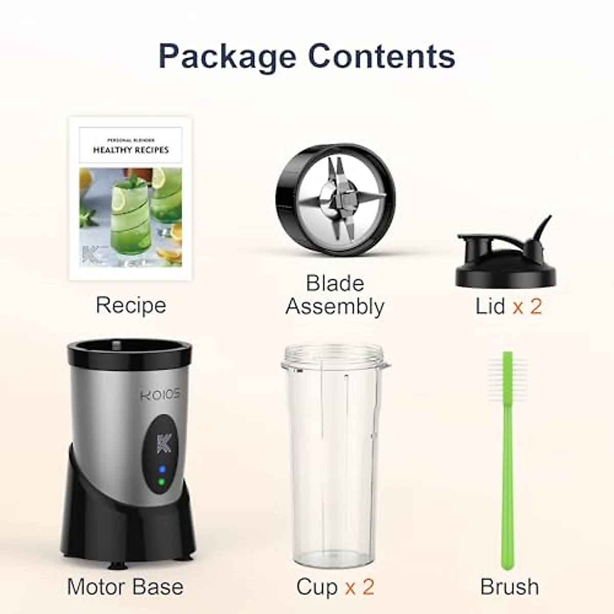 KOIOS Smoothie Blender, 900W Personal Blender for Shakes and Smoothies Kitchen with 2 No-BPA 22oz Portable Blender Cups, Single Serve Smoothies Maker Mixer for Juices, Nutritious Recipe (Light Grey)