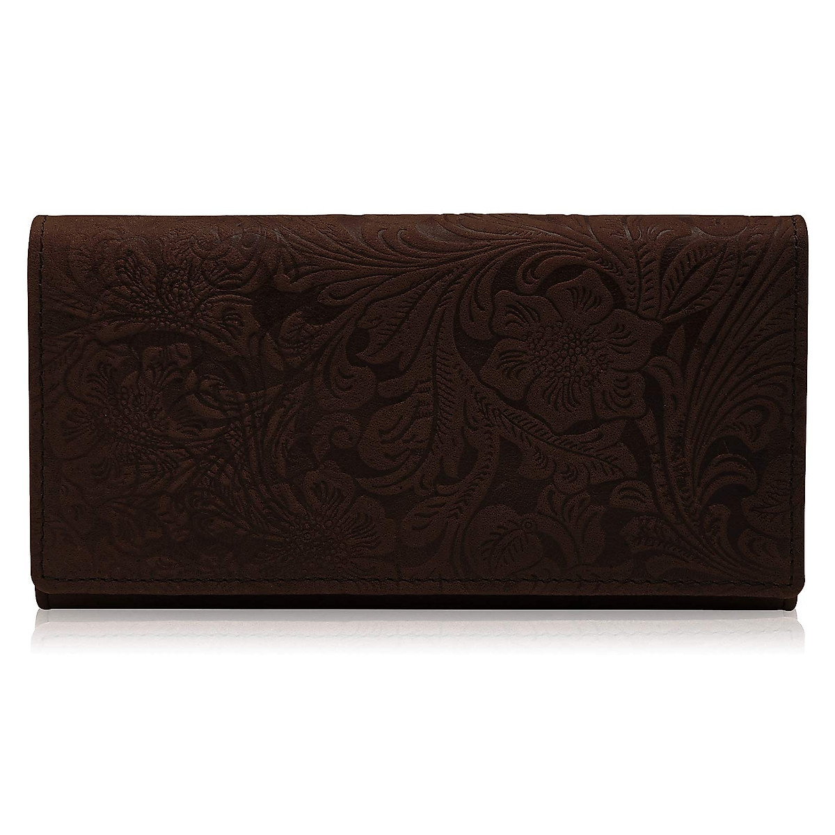 Leather Clutch Organizer Wallets For Women - Suede Womens Wallet Floral Print Organizer With Gifts Box For Her RFID Blocking