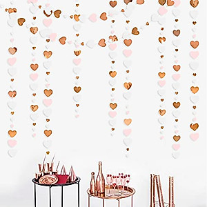 52Ft Rose Gold Pink and White Love Heart Garland Hanging Paper Streamer Banner for Anniversary Mother's Day Valentines Day Bachelorette Engagement Wedding Baby Bridal Shower Birthday Party Decorations