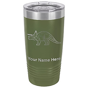 LaserGram 20oz Vacuum Insulated Tumbler Mug, Triceratops Dinosaur, Personalized Engraving Included (Camo Green)