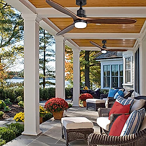 Sofucor Ceiling Fan 60'' Wood Ceiling Fan with Lights Remote Control Walnut Blades Dimmable Light Reversible DC Motor Modern Ceiling Fan for Kitchen, Bedroom, Basement, Dining, Living Room Matte Black