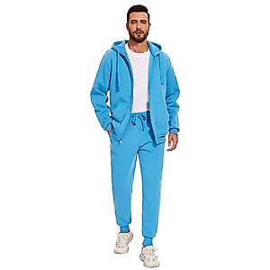 Megub hooded tracksuit set for men Athletic warm sweatsuit Full Zip fleece jogger suit casual Sport outfits M-5X BIG(light blue,XL)