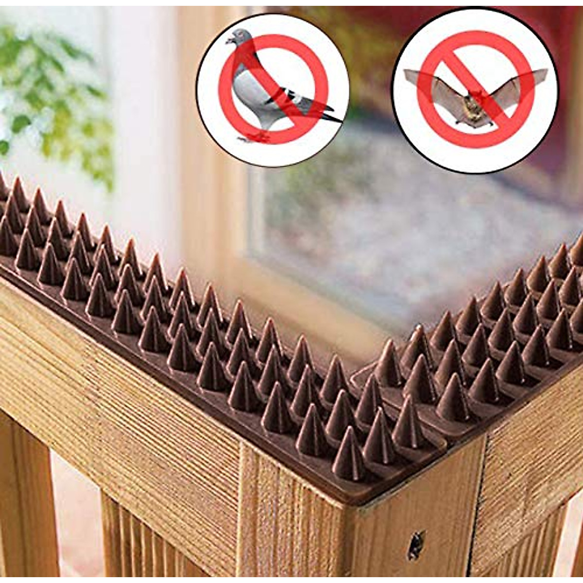 Home-X 6 Pcs Plastic Anti Cat or Bird, Keep Off Pigeon, Squirrel, Woodpecker & More Outdoor Spikes, Woodpecker, Cats, and Raccoons, Anti-Climb, Brown, Each 19 ½ " L x 1 7/8 ” W