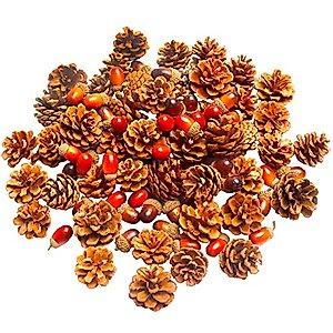 Bbiamsleep 100 Pcs Artificial Acorns Pine Cones Lifelike Simulation Small Acorn with Acorn Cap Natural Mini Pine Cones Small Pine Cones Ornaments for Crafts Wedding Home Vase Filler Decor