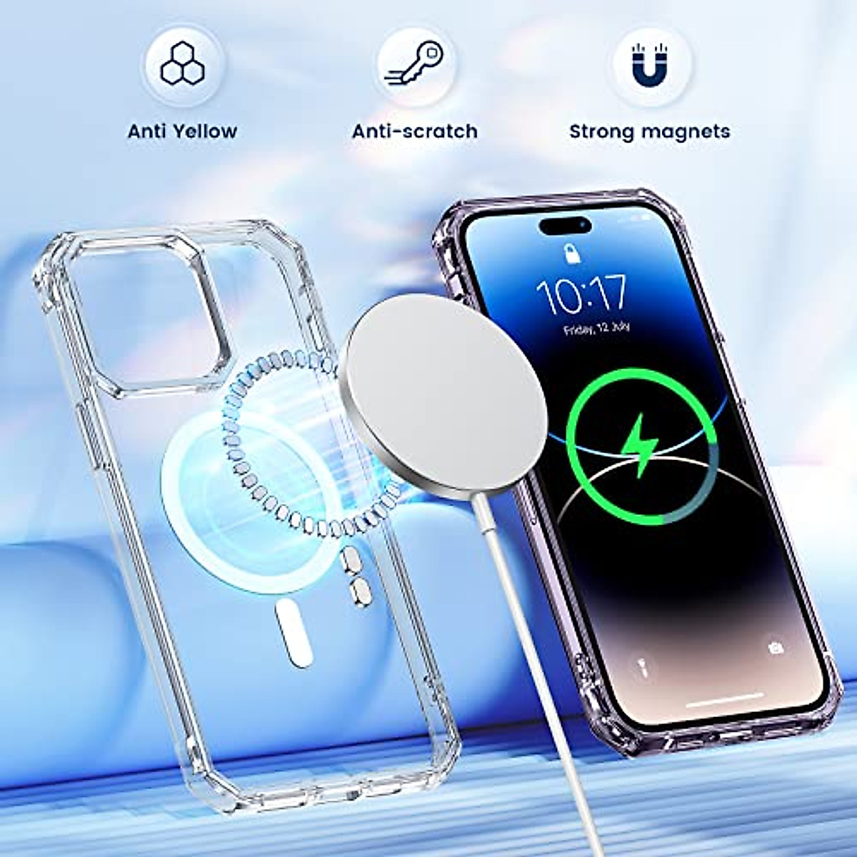 NULETO 【3 in 1 Case for iPhone 14 Pro Max MagSafe with 9H Tempered Glass Screen Protector & Camera Lens Protector Full-Body Protective Heacy Duty Shockproof Slim Thin - Clear