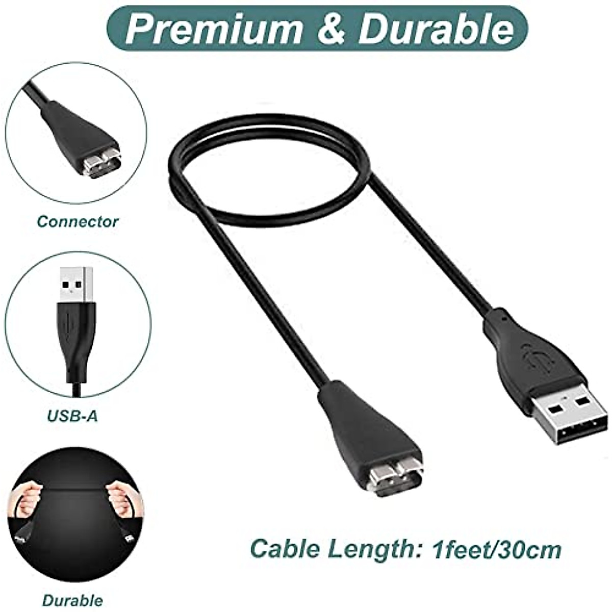 Kissmart Charger for Fitbit Charge HR, Replacement Charging Cable Cord for Fitbit Charge HR (30cm/1ft)