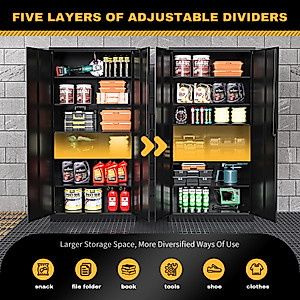 ZAOUS Metal Storage Cabinet with Lock，71'' Garage Storage Cabinet with 5 Adjustable Shelves, Tall Tool Cabinets for Garage, Home, Office, Gym, School，Black