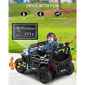 ANPABO 24V 4WD Ride on Car Truck w/Remote Control, 2WD/4WD Switchable Kids UTV, 4 Shock Absorbers, 19" Spacious Seat, Soft Start, Music Player, Electric Car for Kids Ages 3+ -Blue…