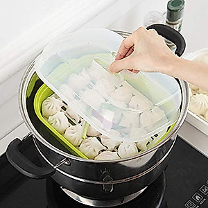 Microwave Oven Steamer Cook Container with Lid Plastic for Steamed Bread Bun Dumpling Fish Kitchen Utensil (Green)