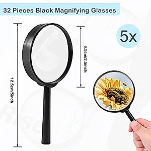 32Pcs Magnifying Glass for Kids, Hand Lens Portable Magnifying Glasses for Science Class, Outdoor Activities, Party, Reading IRCHLYN (Black)