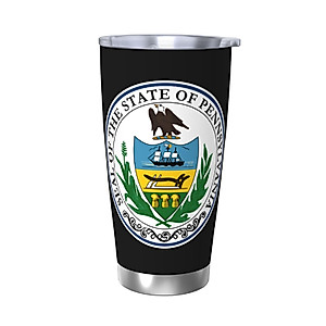 Biaomn Seal Of Pennsylvania Stainless Steel Tumbler Vacuum Insulated Travel Tumbler With Lid Coffee Mug Car Cup For Home Office Outdoor 20oz
