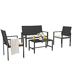 rattantree Patio Furniture Set, 4 Pieces Outdoor Rattan Garden Furniture Set Wicker Patio Conversation Furniture Set for Yard, Poolside, Lawn, Porch and Backyard (Black 1)
