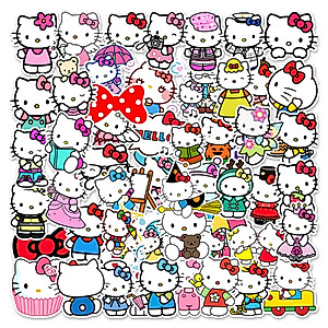 Fcelery Hello Kitty Stickers 50 PCS White Theme Kawaii Cat Stickers Cute Cartoon Characters Sticker for Kids Teens Adults Waterproof Vinyl Decals for Water Bottle Laptop Luggage