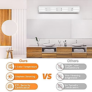 3 Color Temperature Dimmable Vanity Lights for Bathroom LED Chrome 4 Light Bathroom Vanity Light Fixtures Acrylic Stainless Steel Square Shade Bathroom Light Fixtures over Mirror, ETL Certificated