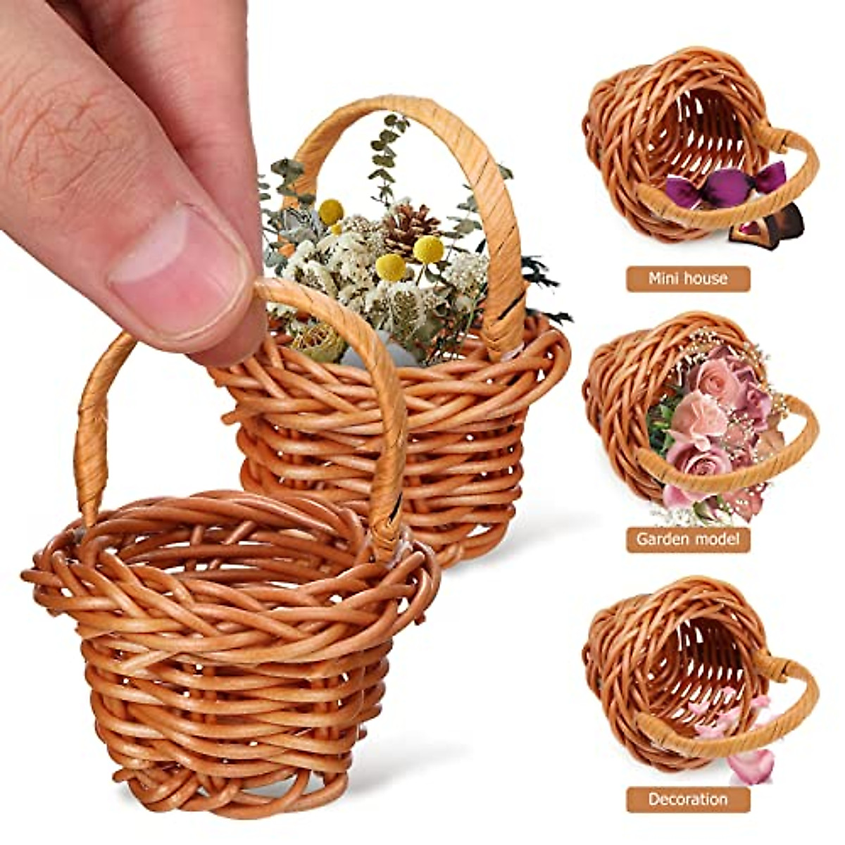 Wicker Basket 8pcs Mini Woven Baskets Miniature Picnic Baskets with Handles Farmhouse Small Basket Wedding Candy Gift Baskets Tiny Hamper Baskets for Wedding Xmas Tree Ornaments Woven Basket