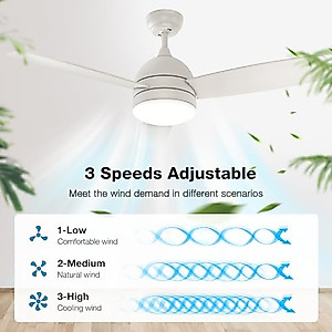 warmiplanet Ceiling Fan with Lights Remote Control, 48-Inch, White, Silent Motor, 3-Blades