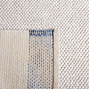 SAFAVIEH Natura Collection Accent Rug - 4' x 6', Ivory & Navy, Handmade Flat Weave Modern Stripe Wool, Ideal for High Traffic Areas in Entryway, Living Room, Bedroom (NAT324N)