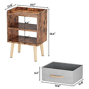 LUCKNOCK Night Stand with Drawer, Modern Bedside Table, Mid Century Nightstand with Open Storage Shelf, Small Bedside Tables for Bedroom, Sturdy Wood Bedroom Side Table, Rustic Brown