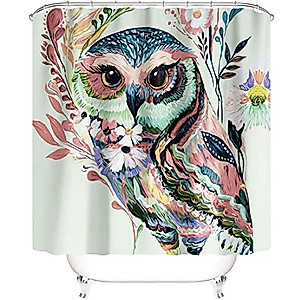 Colorful Owl Shower Curtain Sets with Rugs, Cute Oil Art Bathroom Sets with Shower Curtains and Rugs, Waterproof Fabric Bathroom Shower Curtain Sets