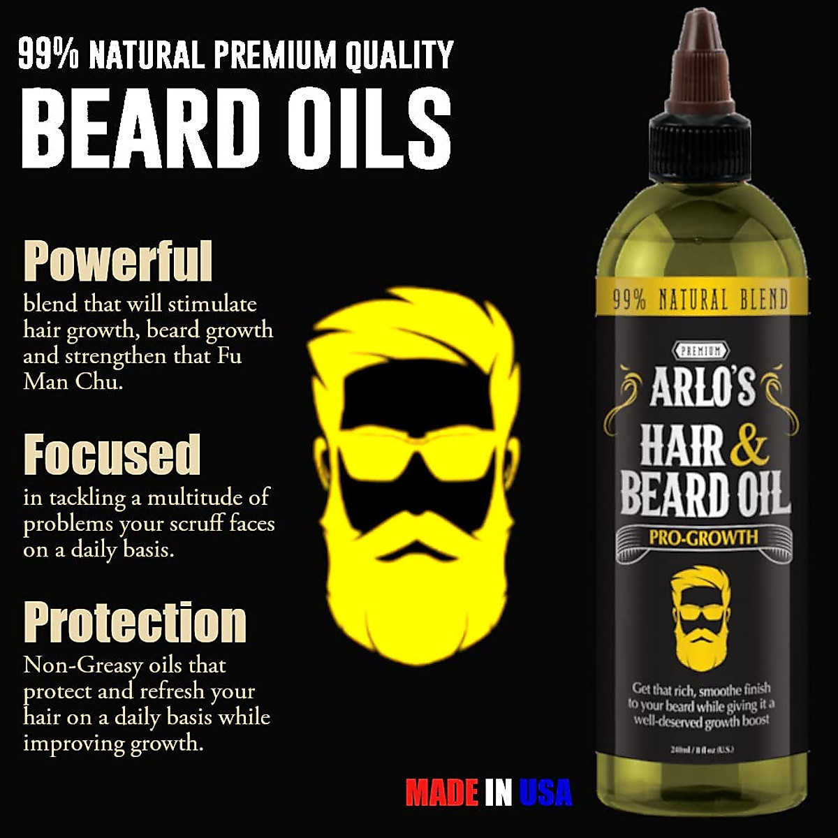 Arlo's Pro-Growth Hair and Beard Oil 8 oz. - Hair Oil, Mustache Oil and Beard Oil Growth