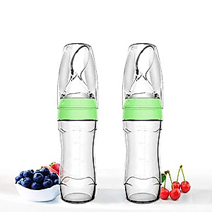 Baby Mate 2 PCS Silicone Baby Food Dispensing Spoon (Blue, 3oz/90ml, Ideal for 4 Months+ Babies) - Squeeze Feeder with Spoon - Spoon Bottle for Baby - Baby Spoon Feeder Bottle Baby Solid Food Feeder