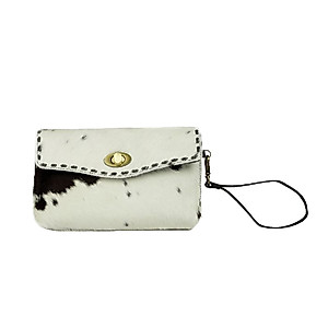 White Western Handmade Turnlock Wristlet - Hair On Leather Wallet for Women