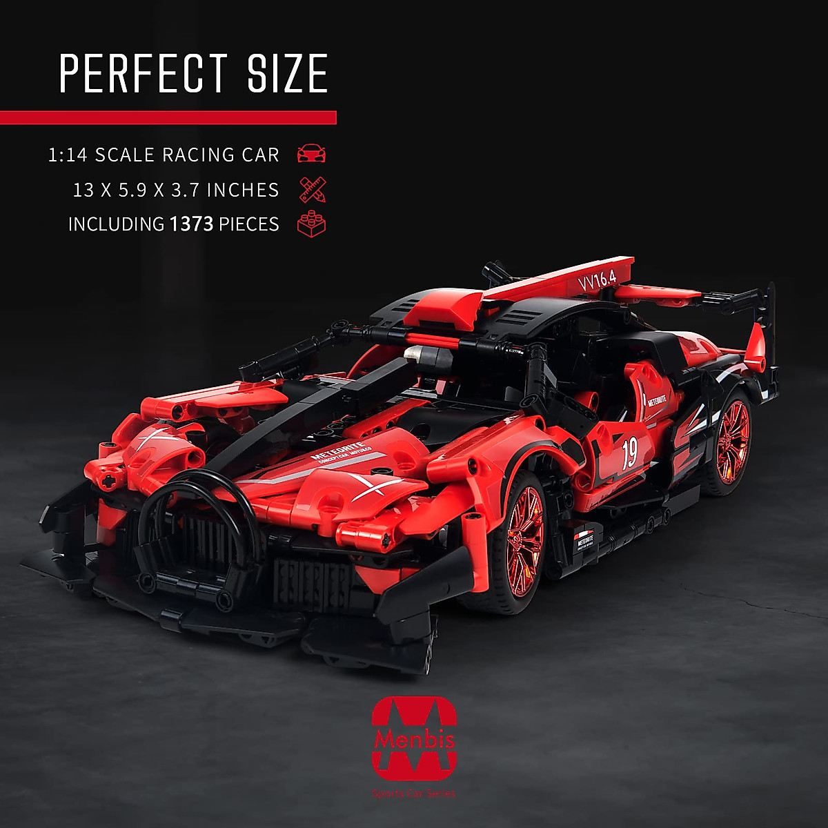 M Menbis Sports Car Apollo MOC Building Kit, Construction Toy, Adult/Teens Cars Building Model , 1:14 Realistic Sports Car Building Set for Boys Age 12-16 8-14 (1373 Pcs)