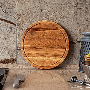 BIOL 10’’ Wooden Hardwood Circle Cutting Board Oak with Juice Groove for Kitchen - BBQ Chinese Turkey Lipped Charcuterie Round Chopping Board for Kitchen with Lip