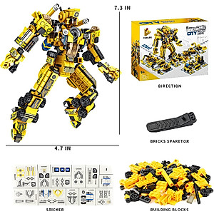 PANLOS Robot Building Toys, 12-in-1 Transforming Engineering Building Blocks Construction Vehicles Kit, STEM Learning Building Bricks Set, Birthday Gifts for Kids Boys Girls Age 6-12 (573 Pieces)