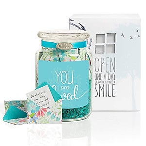 KindNotes Glass Keepsake Gift Jar with Birthday Messages - Fresh Cut Floral You are Loved Design