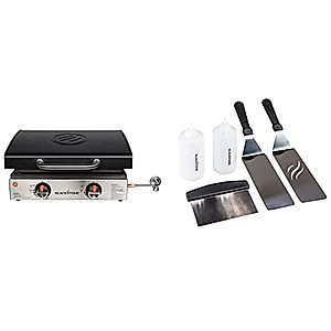 Blackstone 1813 Stainless Steel Propane Gas Hood Portable, Flat Griddle Grill Station, 12,000 BTUs, 22 Inch, Black & 1542 Flat top Griddle Professional Grade Accessory Tool Kit (5 Pieces) 16 oz Bottle