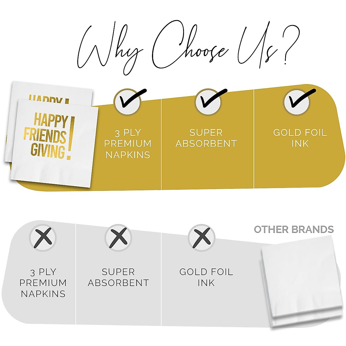 Happy Friendsgiving Napkins 52 Pcs - Gold Foil Friendsgiving Dinner Napkins, Friendsgiving Decorations - 3 Ply Thanksgiving Napkins for Thanksgiving Table Decor